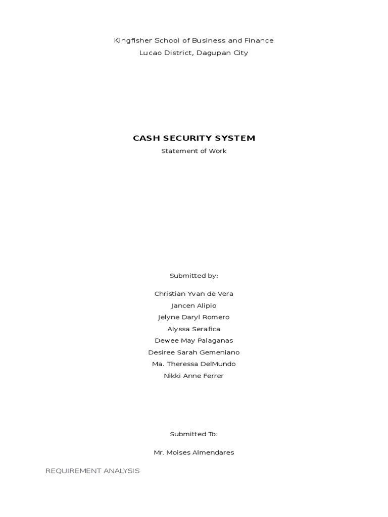 Cash Security System: Kingfisher School of Business and Finance Lucao ...