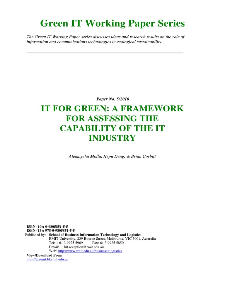 Green IT Working Paper Series PDF | PDF | Sustainability | Innovation