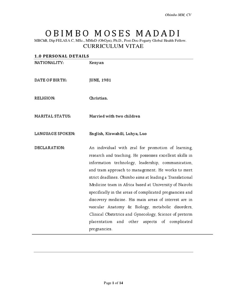 Obimbo Moses CV Feb 2016 | PDF | Artery | Kenya