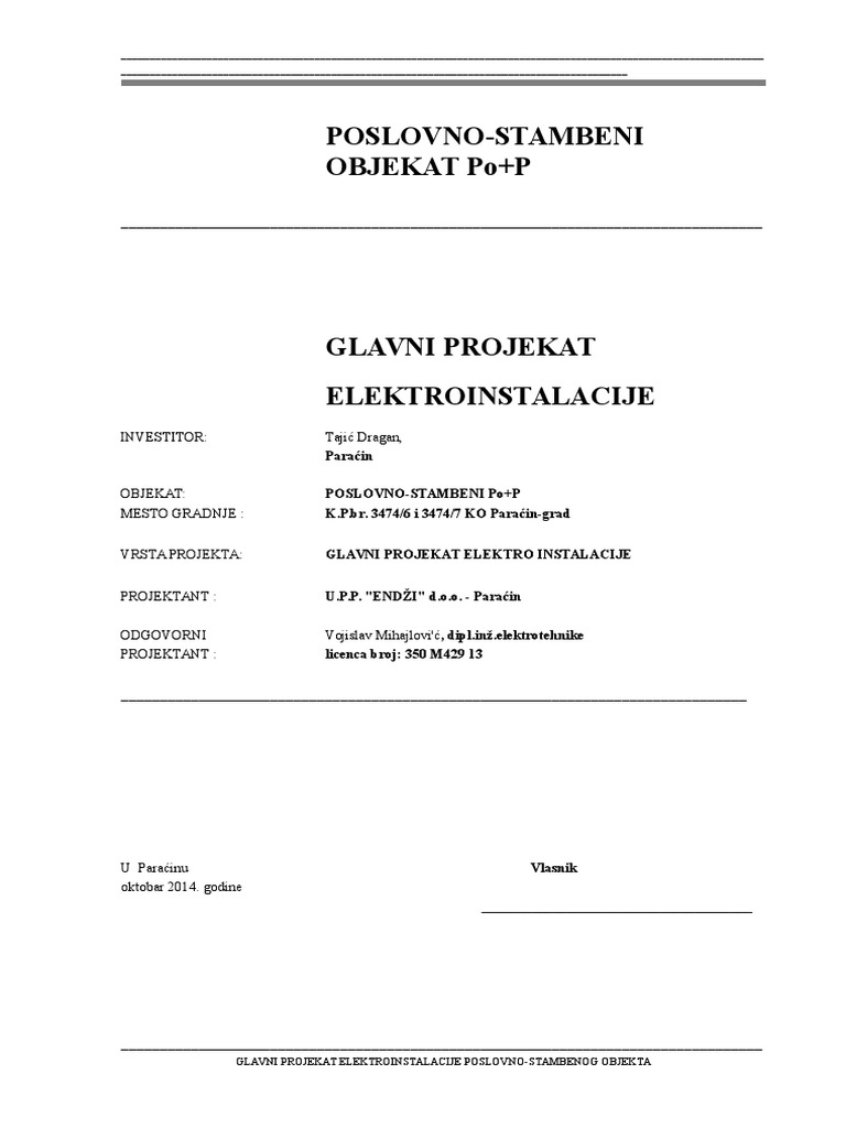 Elektroinstalacija Poslovno-Stambenog Objekta Tajić Final | PDF