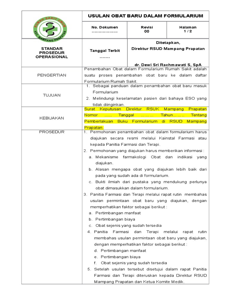 Spo Usulan Obat Dalam Formularium Pdf Pengembangan Diri Sains