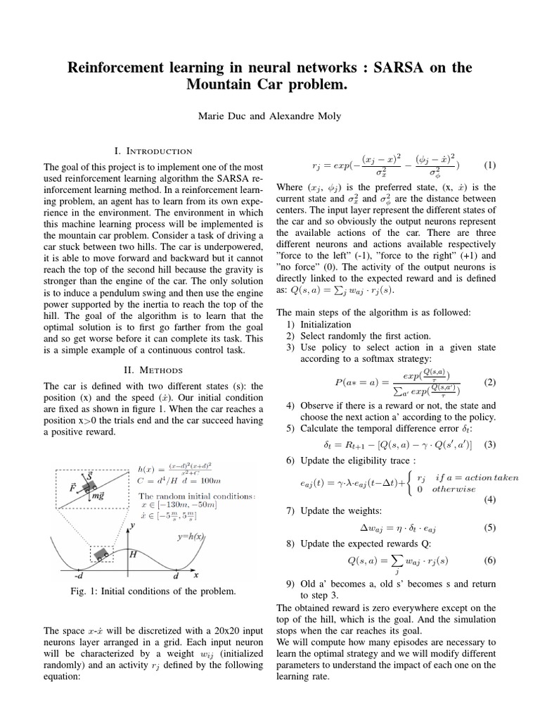 SARSA Reinforcement Learning for Mountain Car | PDF | Cybernetics | Analysis