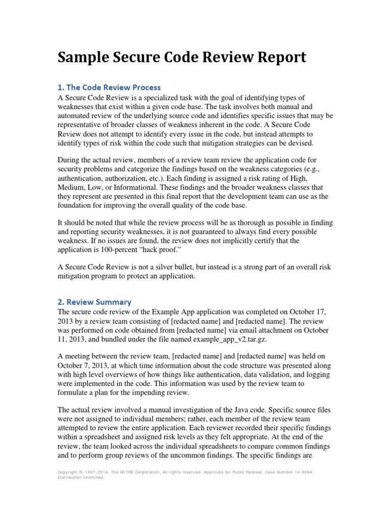 Secure Code Review Report Sample PDF | PDF | Business