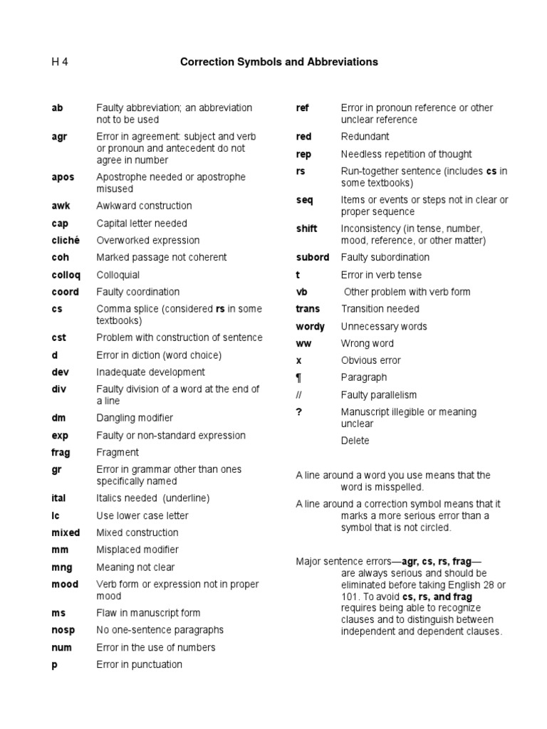 H 5 Correction Symbols and Confused Words | English Language ...