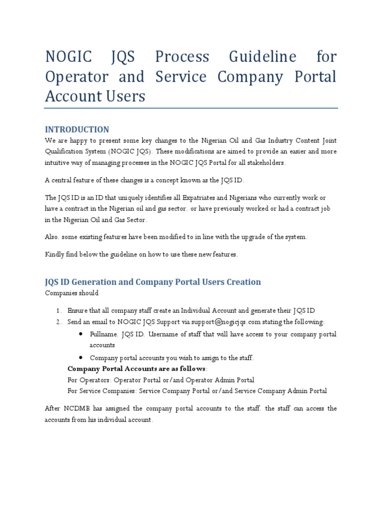 NOGIC JQS Process Guideline For Company Portal Account Users | PDF ...