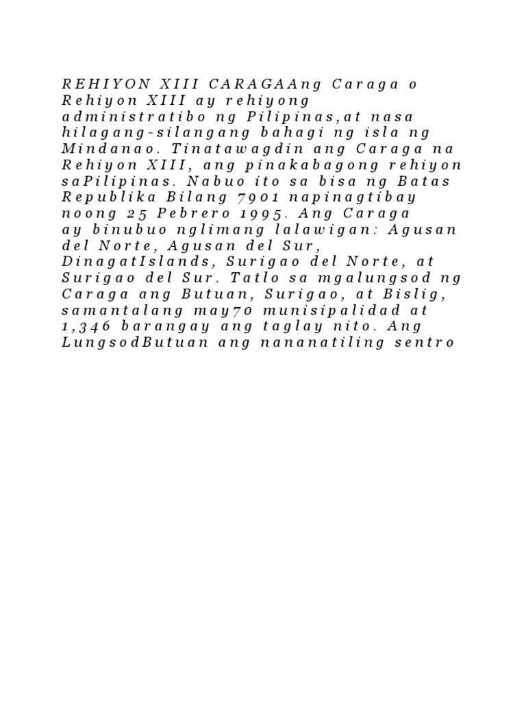 REHIYON XIII CARAGAAng Caraga o Rehiyon XIII Ay Rehiyong Administratibo ...