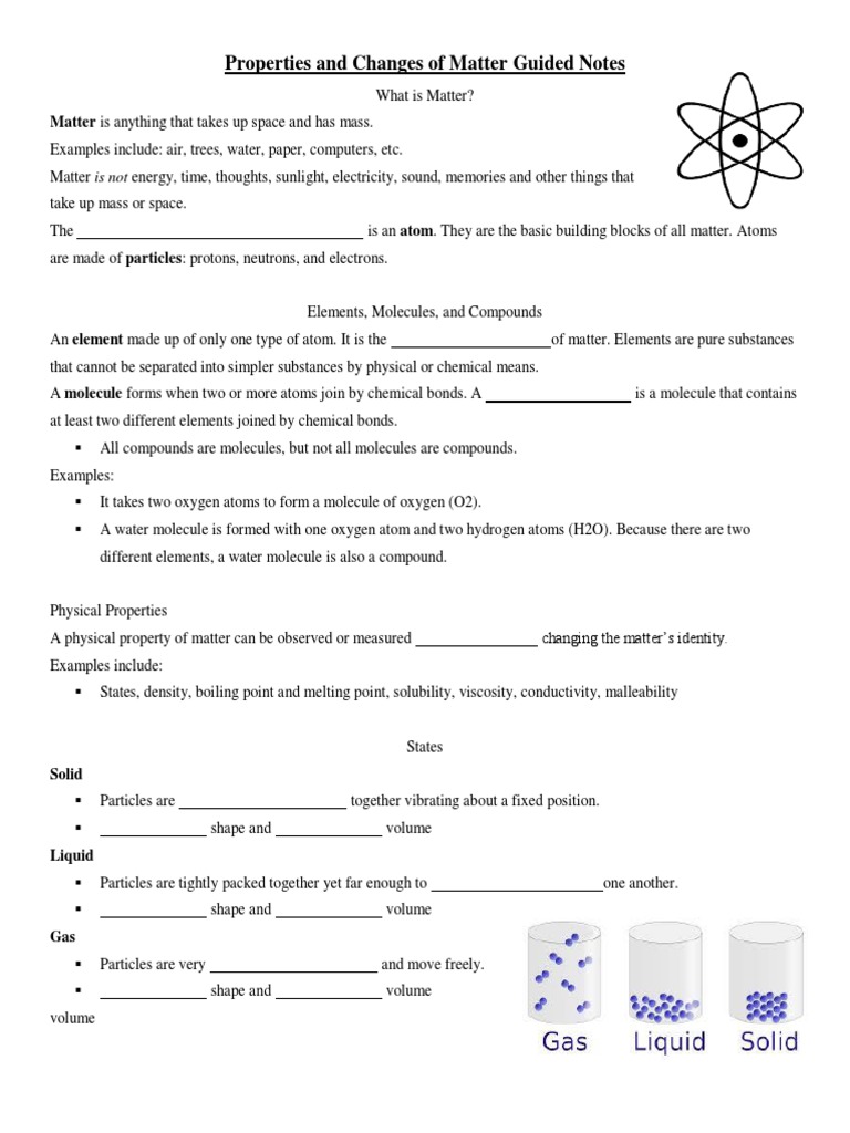 Properties and Changes of Matter Guided Notes | PDF | Molecules ...