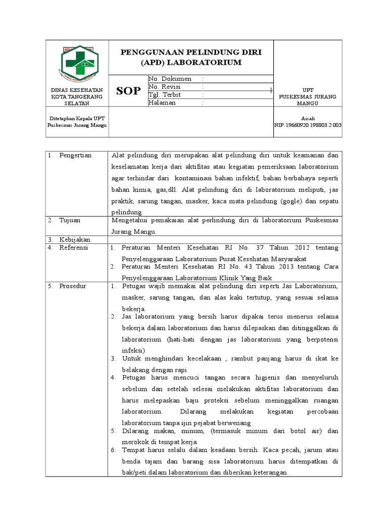 Penggunaan Pelindung Diri (Apd) Laboratorium | PDF