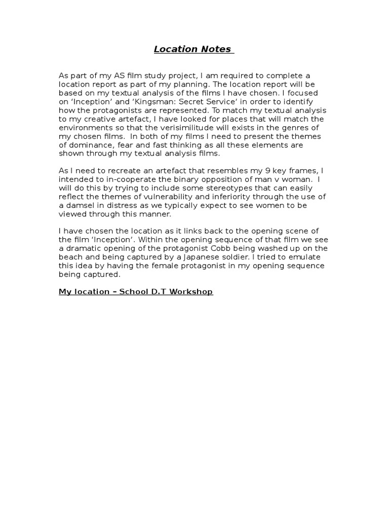 Location Notes: My Location - School D.T Workshop | PDF