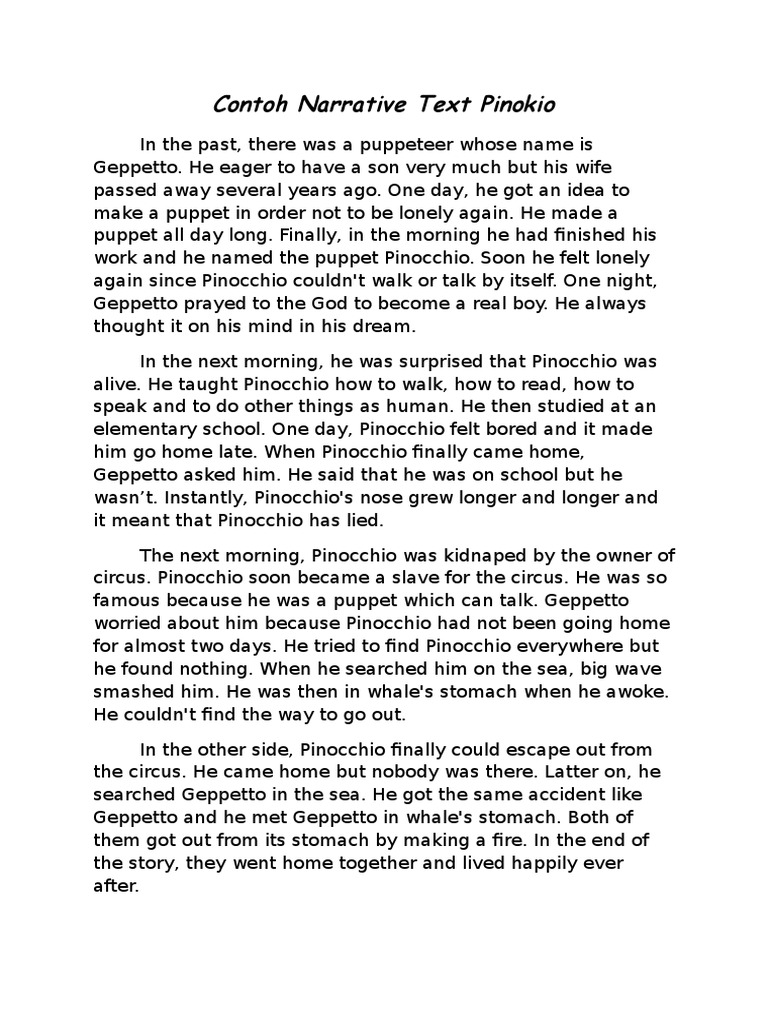 Contoh Narrative Text Pinokio | PDF