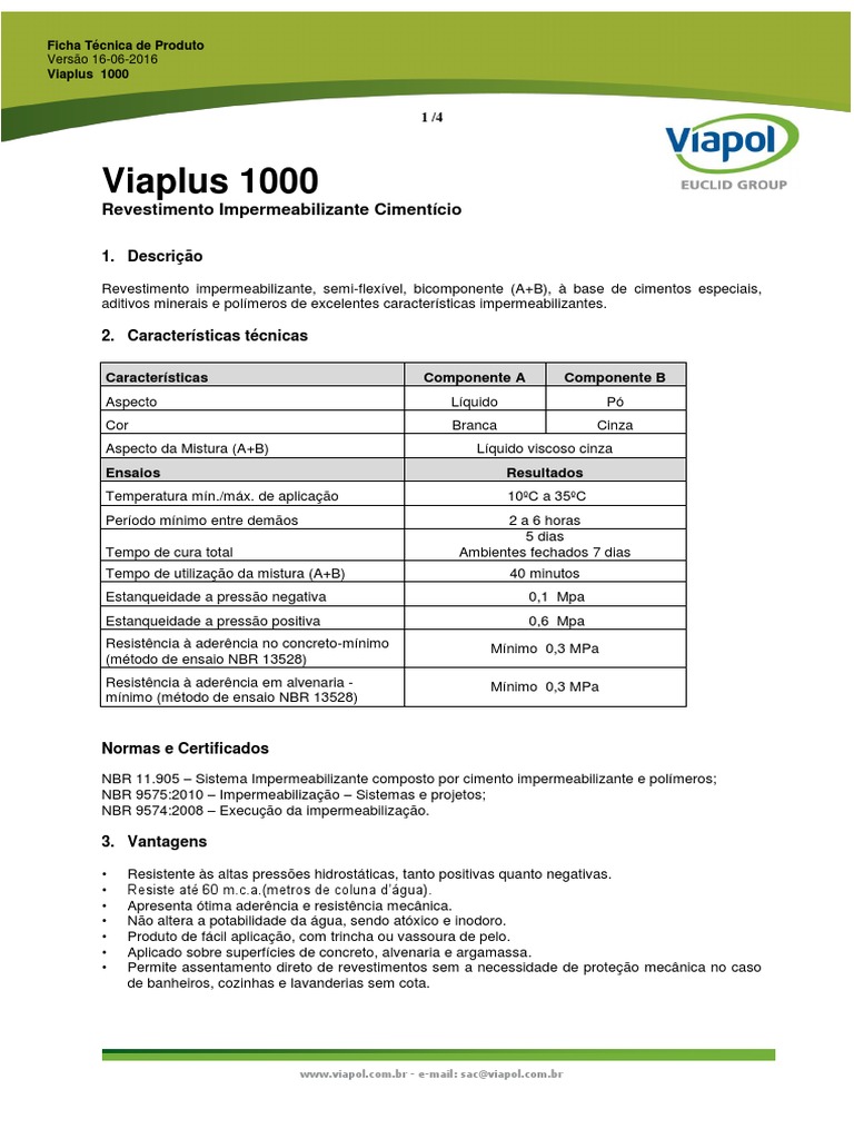 Viaplus 1000 | PDF | Argamassa (alvenaria) | Cimento