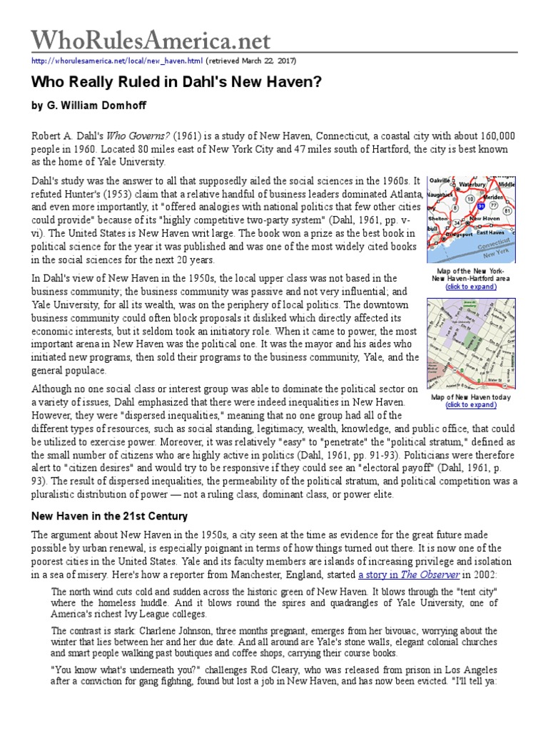 Who Rules America - Who Really Ruled in Dahl's New Haven | PDF | Yale ...