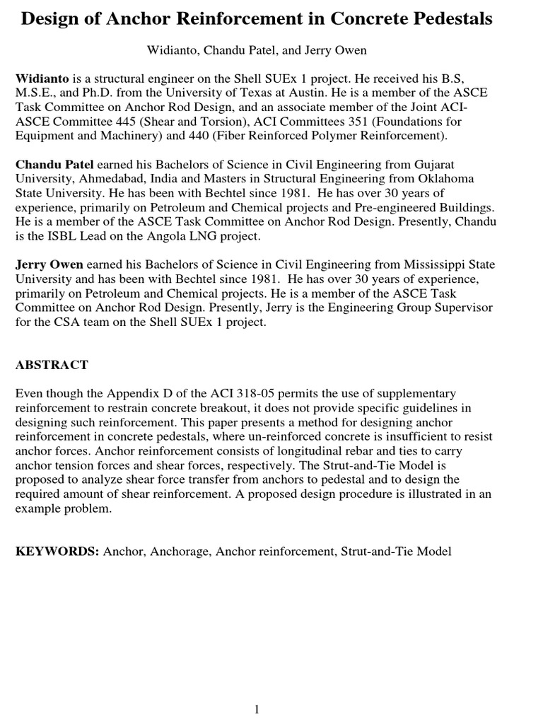 Design of Anchor Reinforcement in Concrete Pedestals: CSA Today, Vol ...