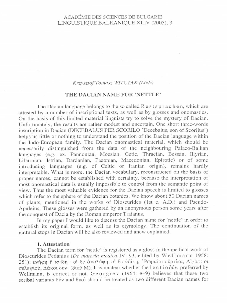 Dacian Term for 'Nettle' Explained | PDF | Languages Of Asia | Philology