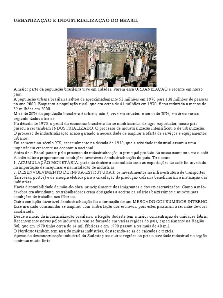 Urbanização e Industrialização Do Brasil | PDF