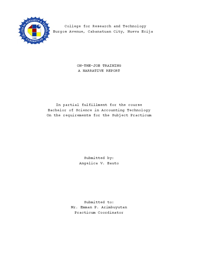 Narrative Report | Internship | Business