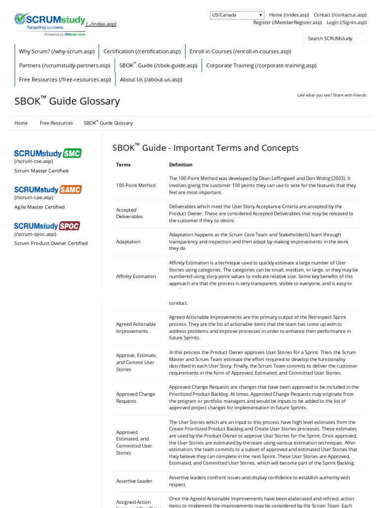 SBOK Guide Glossary - SCRUMstudy | PDF | Scrum (Software Development ...