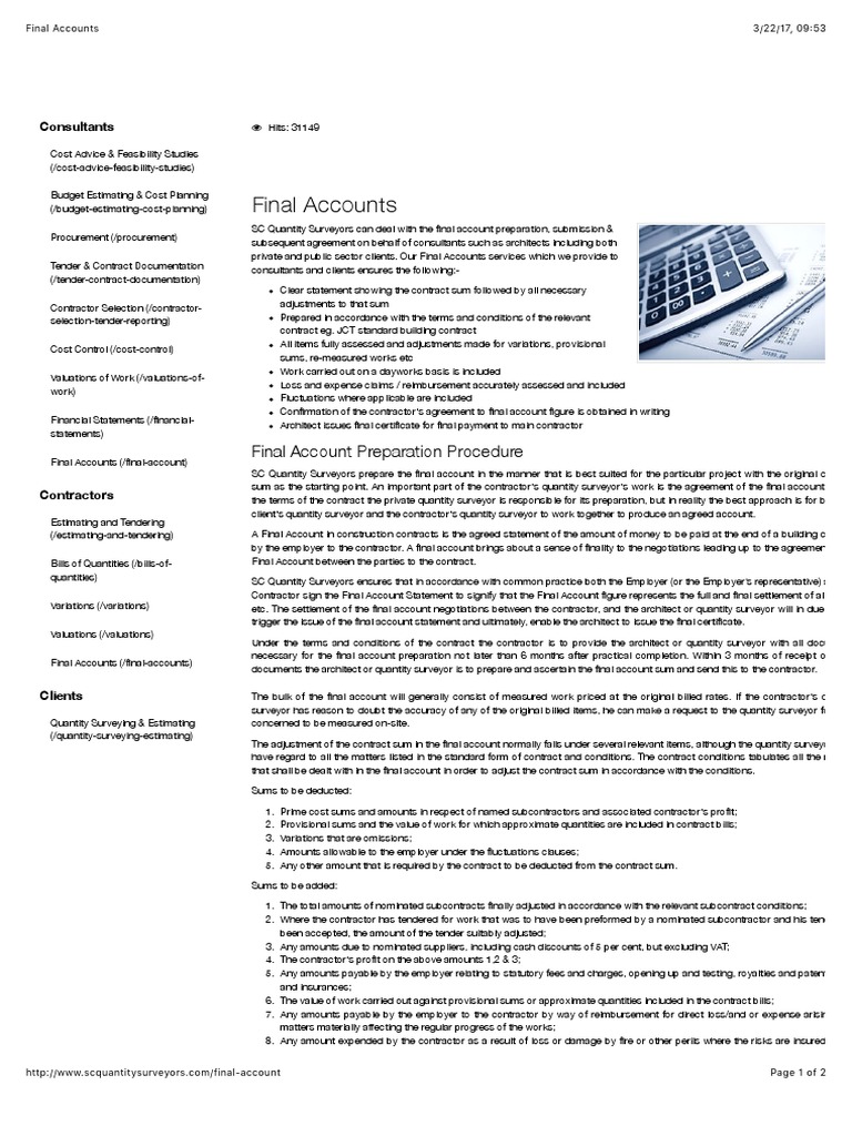 Final Accounts | PDF | Architect | General Contractor