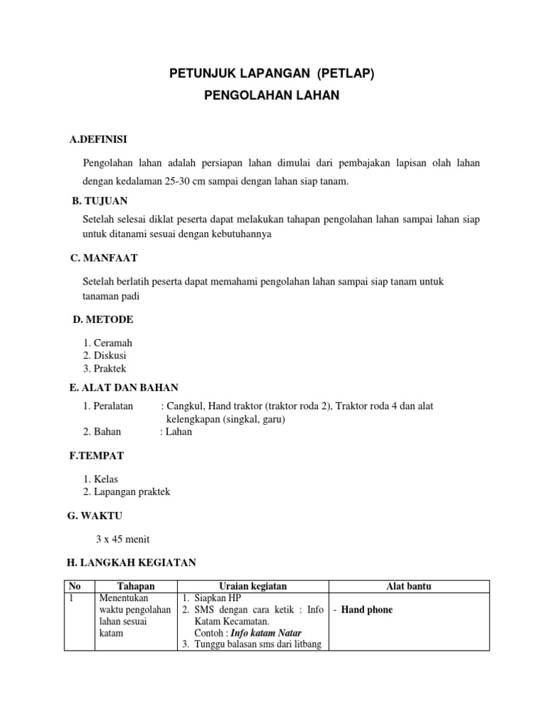 Petlap Pengolahan Lahan Padi | PDF