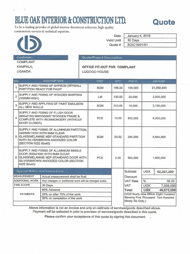Quote For Office Fit-Out 1 of 2-1 | PDF