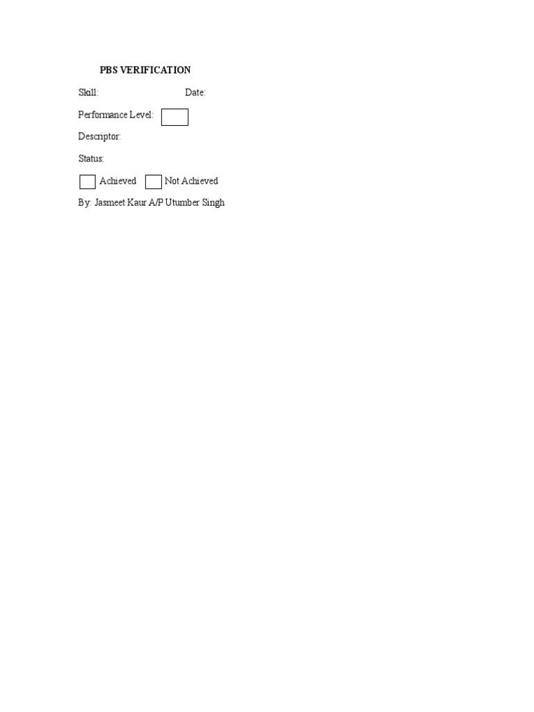 Skill: Date: Performance Level: Descriptor: Status: Achieved Not ...