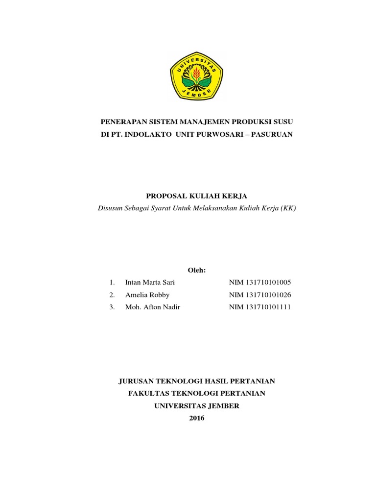 Proposal Kuliah Kerja FTP Universitas Jember 2016 | PDF
