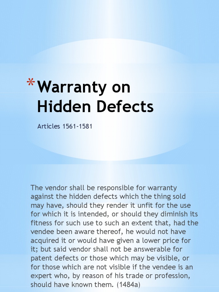 Warranty Against Hidden Defects | PDF | Implied Warranty | Business Law