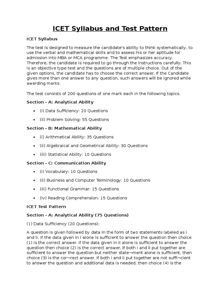 ICET Syllabus and Test Pattern | PDF | Trigonometric Functions | Test ...