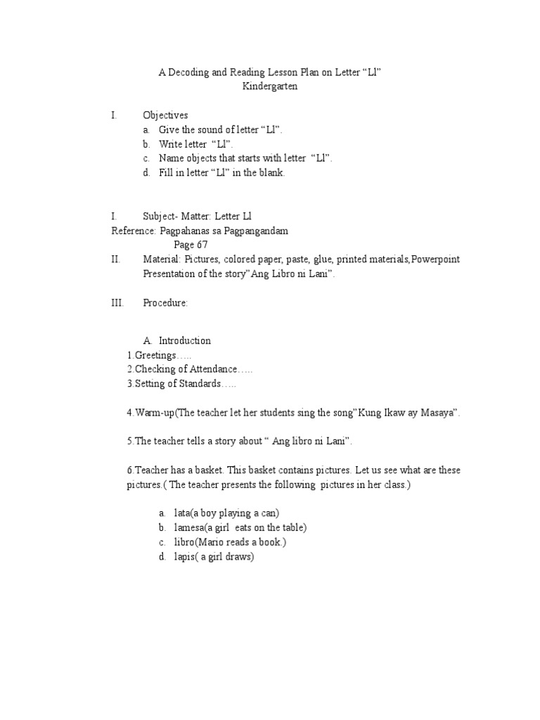Grade 3 Lesson Plan: Letter Ll | PDF | Lesson Plan