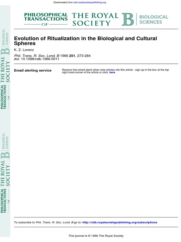 Evolution of Ritualization in The Biological and Cultural Spheres | PDF