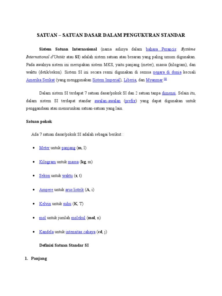 Satuan Dasar dalam Sistem SI | PDF | Metode & Bahan Ajar | Sains ...