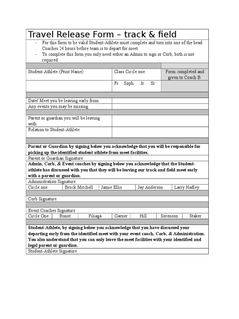 Travel Release Form T f2017 | PDF