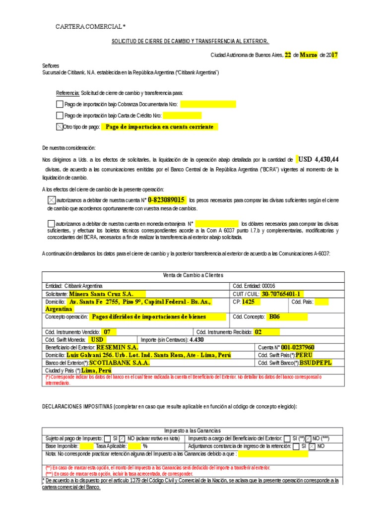 Carta Modelo de Giro de Divisas Al Exterior - Nueva Al 01-09-2016 | PDF ...