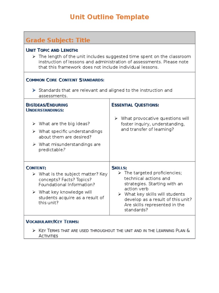 Unit Outline Template | Download Free PDF | Educational Assessment ...
