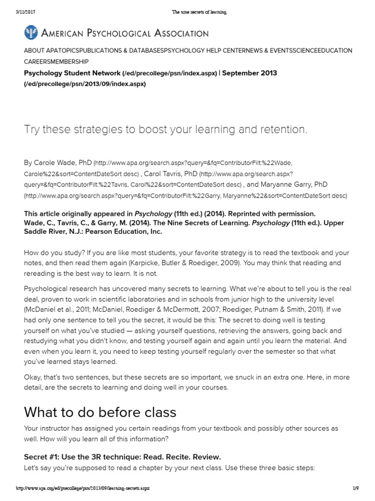 The Nine Secrets of Learning | PDF