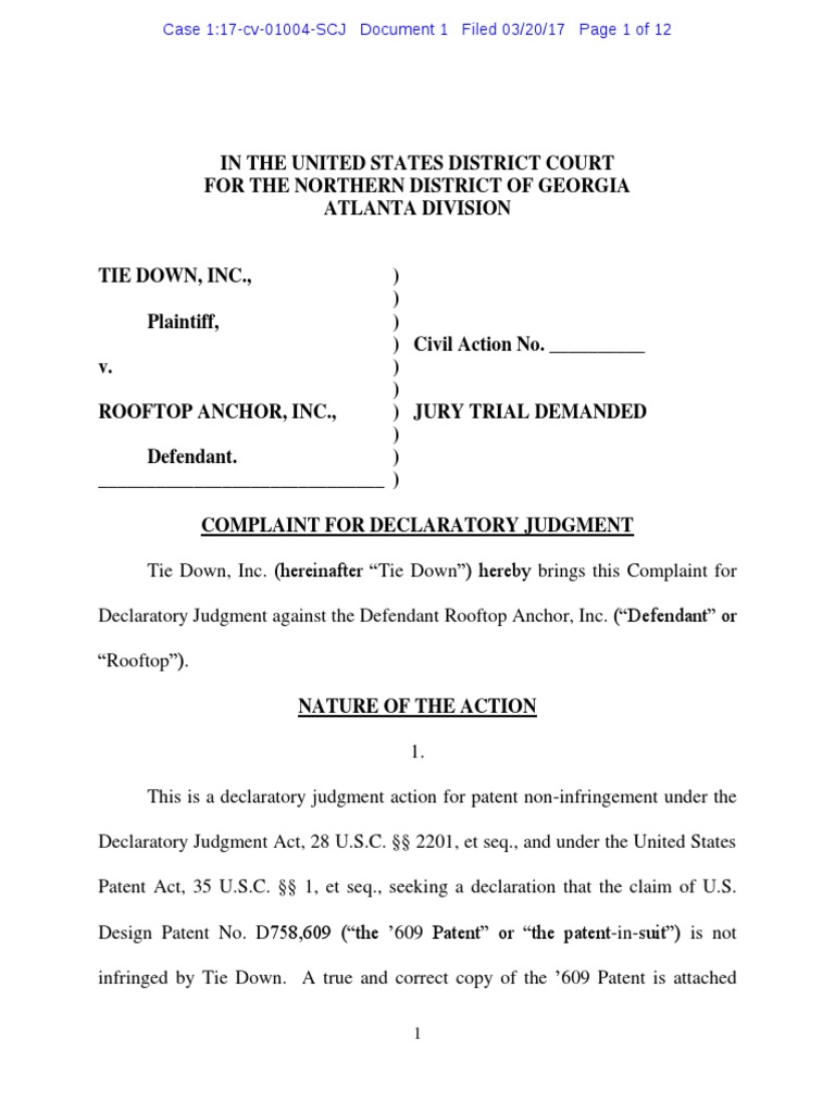 Patent Non-Infringement Dispute | PDF | Declaratory Judgment | Service Of Process