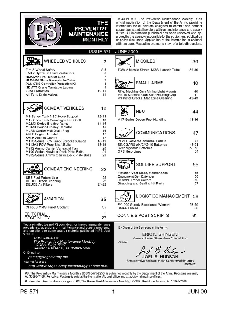 PS Magazine - The Preventive Maintenance Monthly 571 (2000) (LOGSA) | PDF | Humvee | Tire
