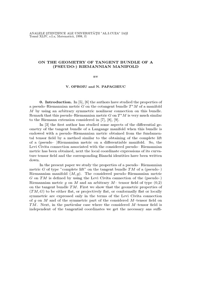 V.OPROIU, N.PAPAPGHIUC - On The Geometry of Tangent Bundle of A (Pseudo ...
