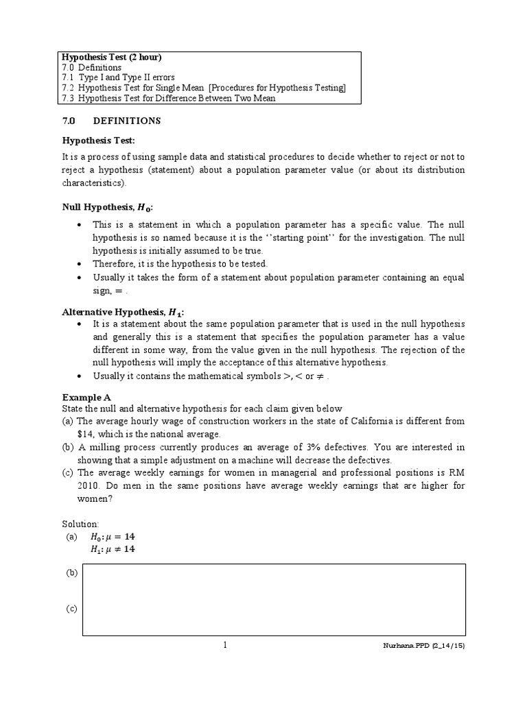 Chapter 7 Hypothesis Testing Pdf Statistical Hypothesis Testing Type I And Type Ii Errors 1758