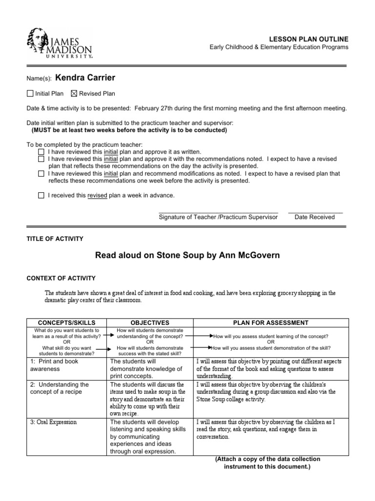 Stone Soup Read Aloud Lesson Plan | PDF | Books | Literacy