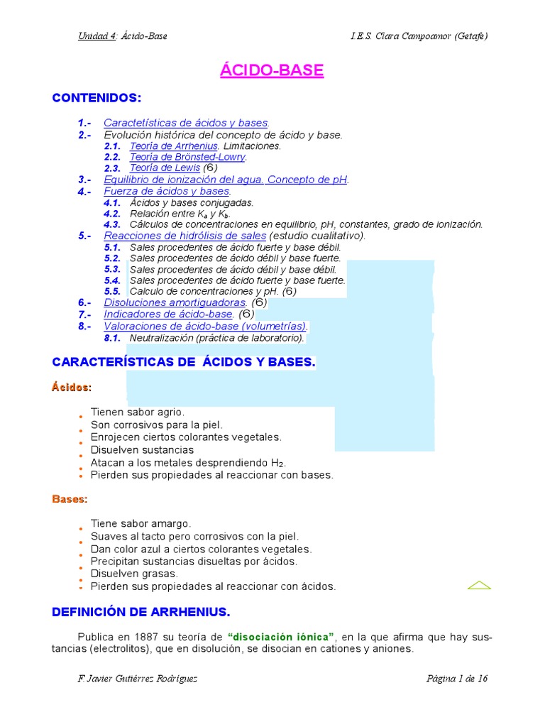 04 Acido Base | PDF | Sal (química) | Hidrólisis
