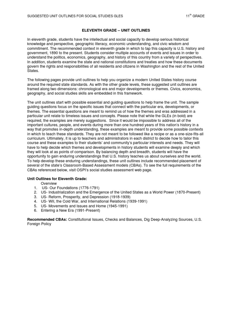 Suggested Unit Outlines For Social Studies Gles 11 Grade | PDF | New ...
