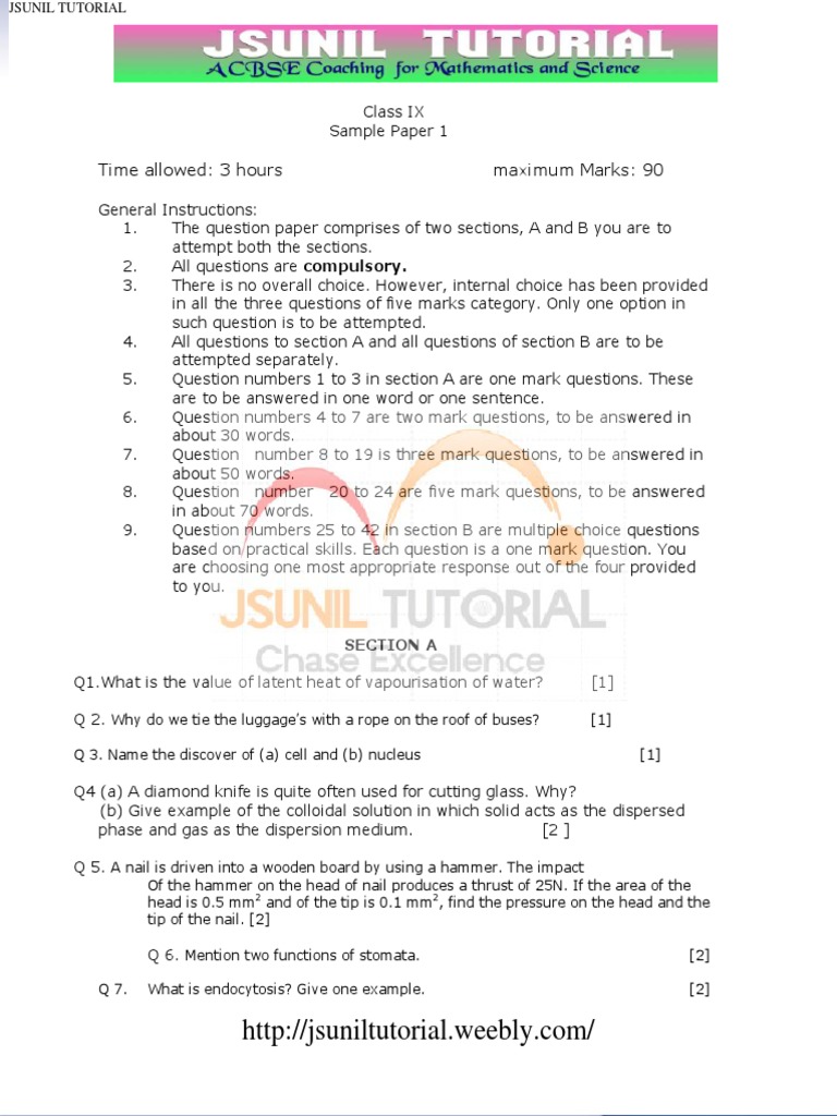 9th Science Sa - 1 Fully Solved Question Paper - 1 | PDF | Muscle | Force