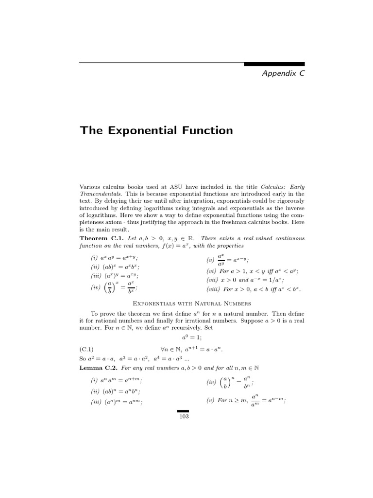 Appendix C - The Exponential Function | PDF | Real Number | Exponential Function