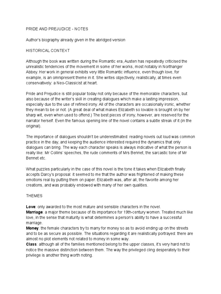 Prideandprejudice Notes | Download Free PDF | Pride And Prejudice | Irony
