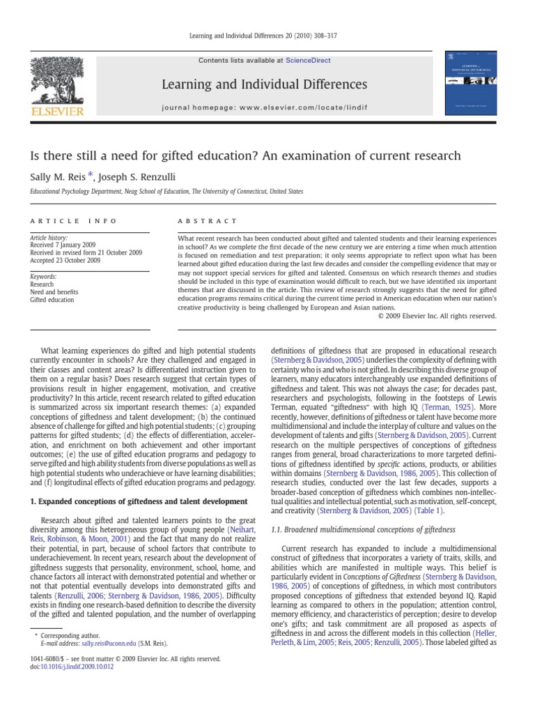 Learning and Individual Differences: Sally M. Reis, Joseph S. Renzulli ...