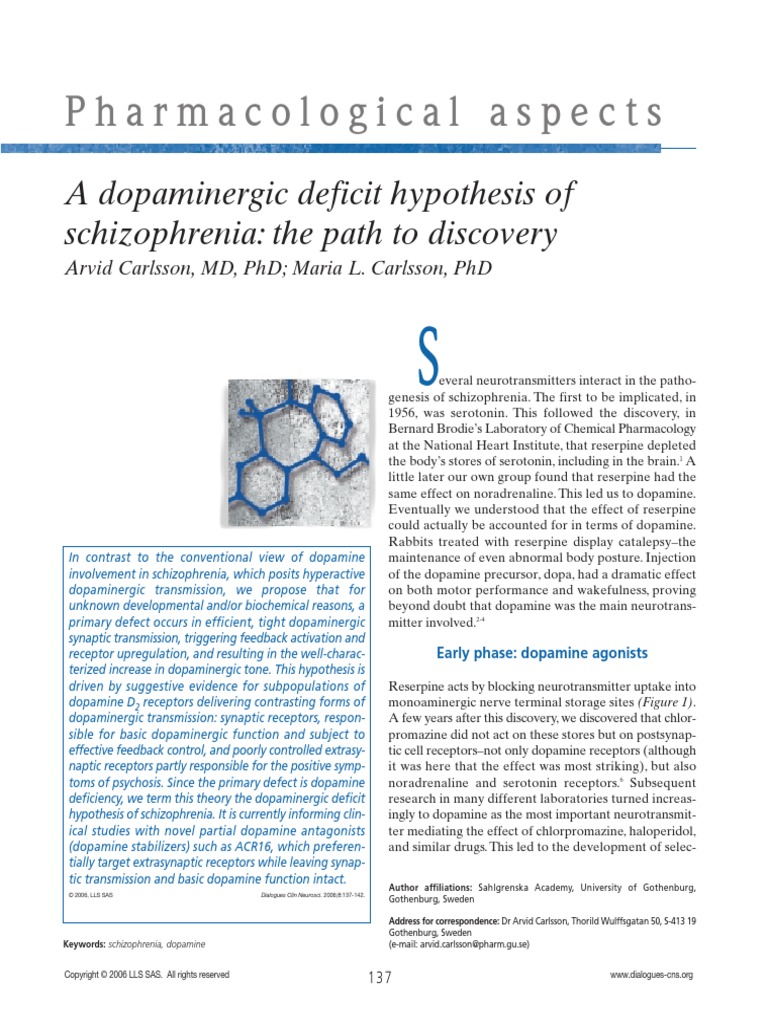 Carlsson Et Carlsson 2006 - A Dopaminergic Deficit Hypothesis of ...