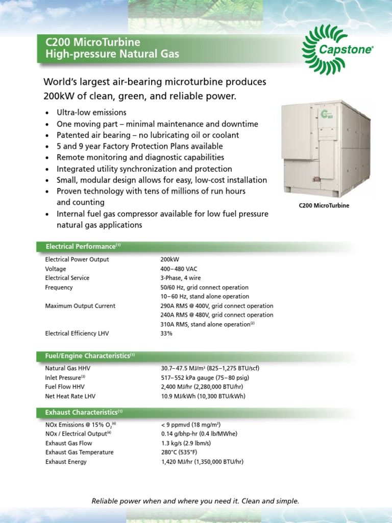 C200 Microturbine High-Pressure Natural Gas | PDF | Gas Turbine ...