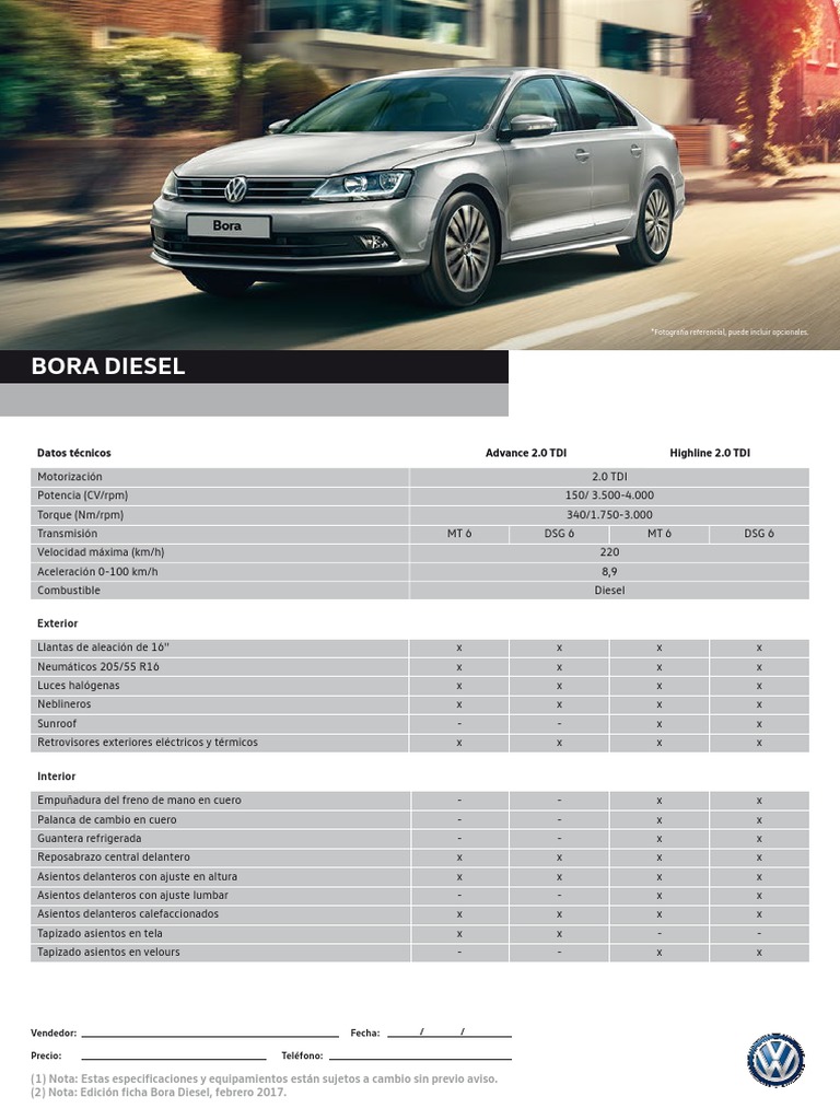 Ficha Técnica Bora TDI | PDF | Sistema de freno antibloqueo | Airbag