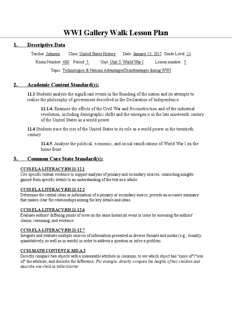 WWI Technology & Nations Lesson Plan | PDF | Educational Assessment ...